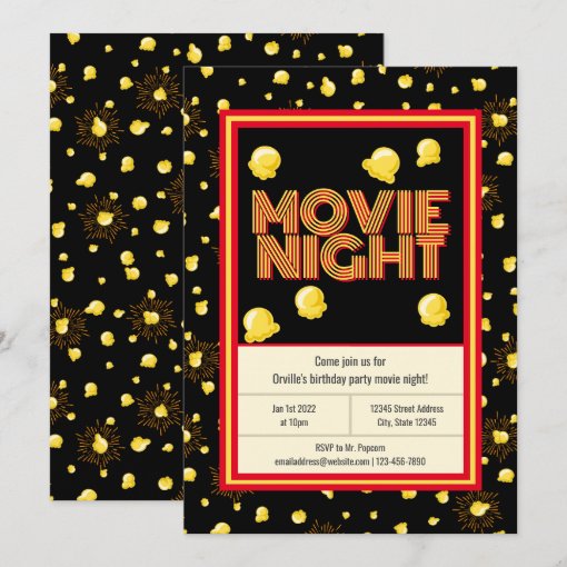 Movie Night Birthday Party - Marquee Popcorn Invitation | Zazzle