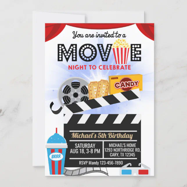 Movie night boy birthday invitation. invitation | Zazzle