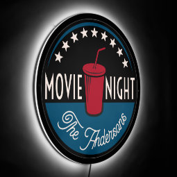 Movie Night Custom Home Theater Family Name LED Sign | Zazzle