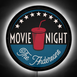 Movie Night Custom Home Theater Family Name LED Sign | Zazzle