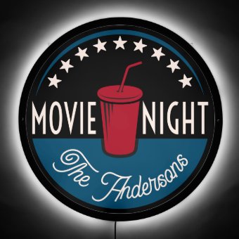 Movie Night Custom Home Theater Family Name LED Sign | Zazzle