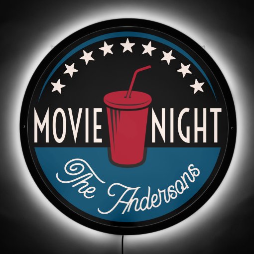 Movie Night Custom Home Theater Family Name LED Sign | Zazzle