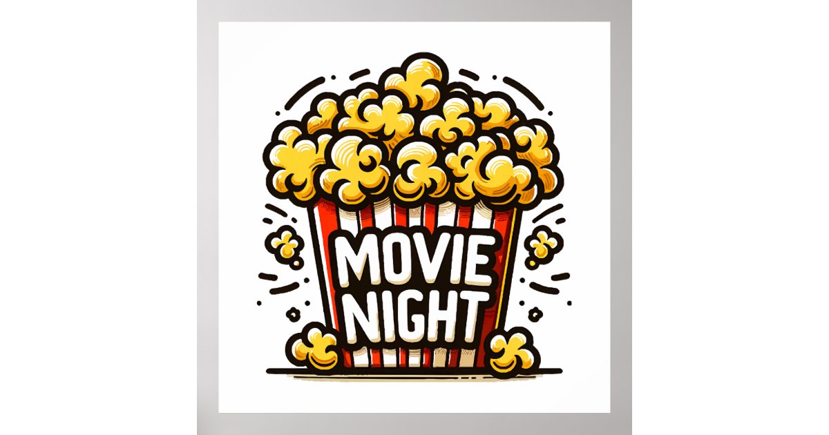 Movie Night Delight Playful Popcorn Poster | Zazzle