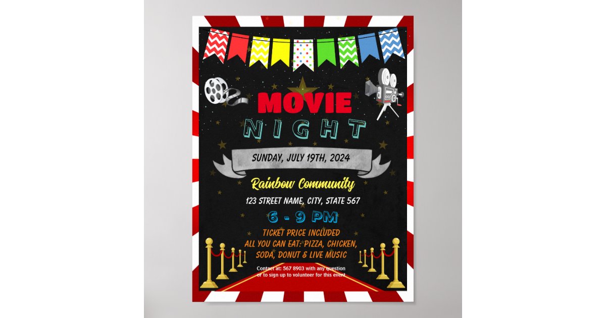 Movie Night event template Poster | Zazzle