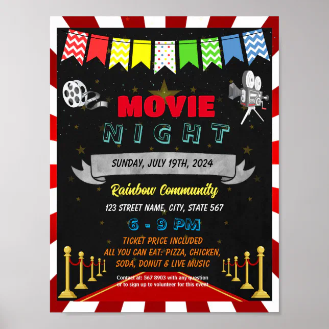 Movie Night event template Poster | Zazzle