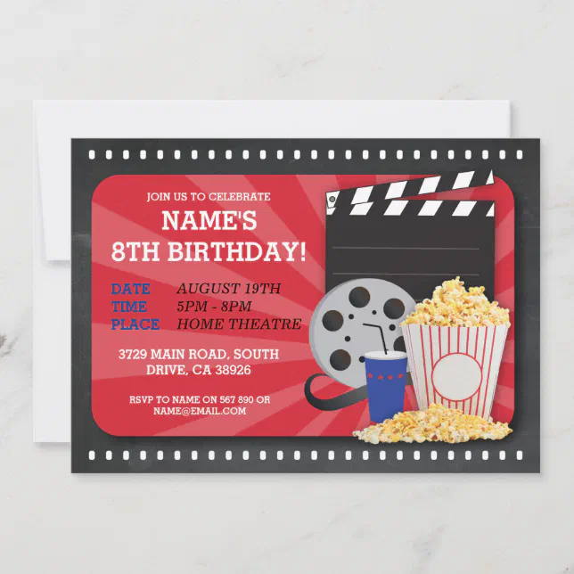 Movie Night Film Cinema Birthday Party Invitation | Zazzle