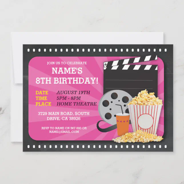 Movie Night Film Cinema Birthday Party View Invite | Zazzle