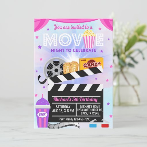 Movie night girl birthday invitation. invitation | Zazzle