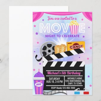 Movie night girl birthday invitation. invitation | Zazzle