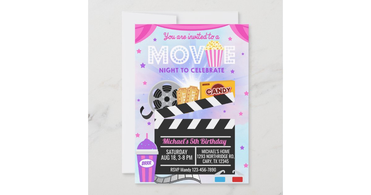 Movie night girl birthday invitation. invitation | Zazzle