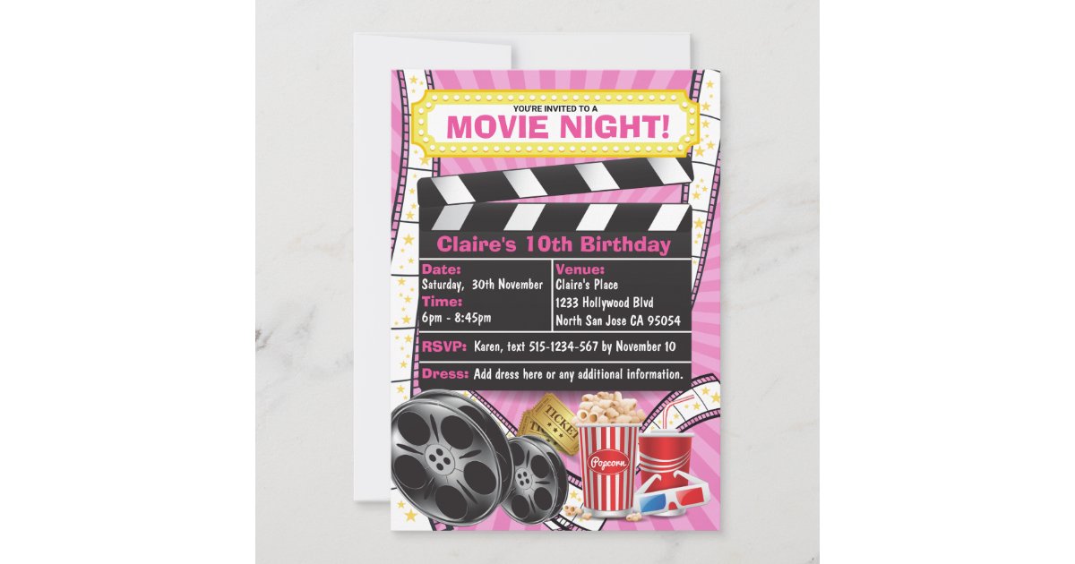 Movie Night Hollywood Clapper Birthday Invitation | Zazzle