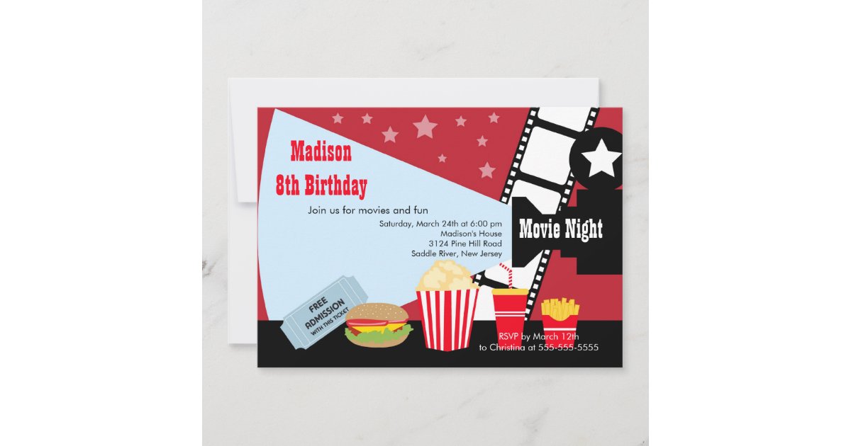 Movie Night Kids Birthday Party Invitation | Zazzle