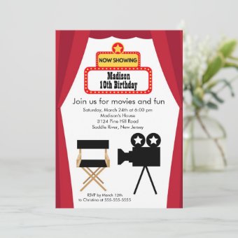 Movie Night Kids Birthday Party Invitation | Zazzle