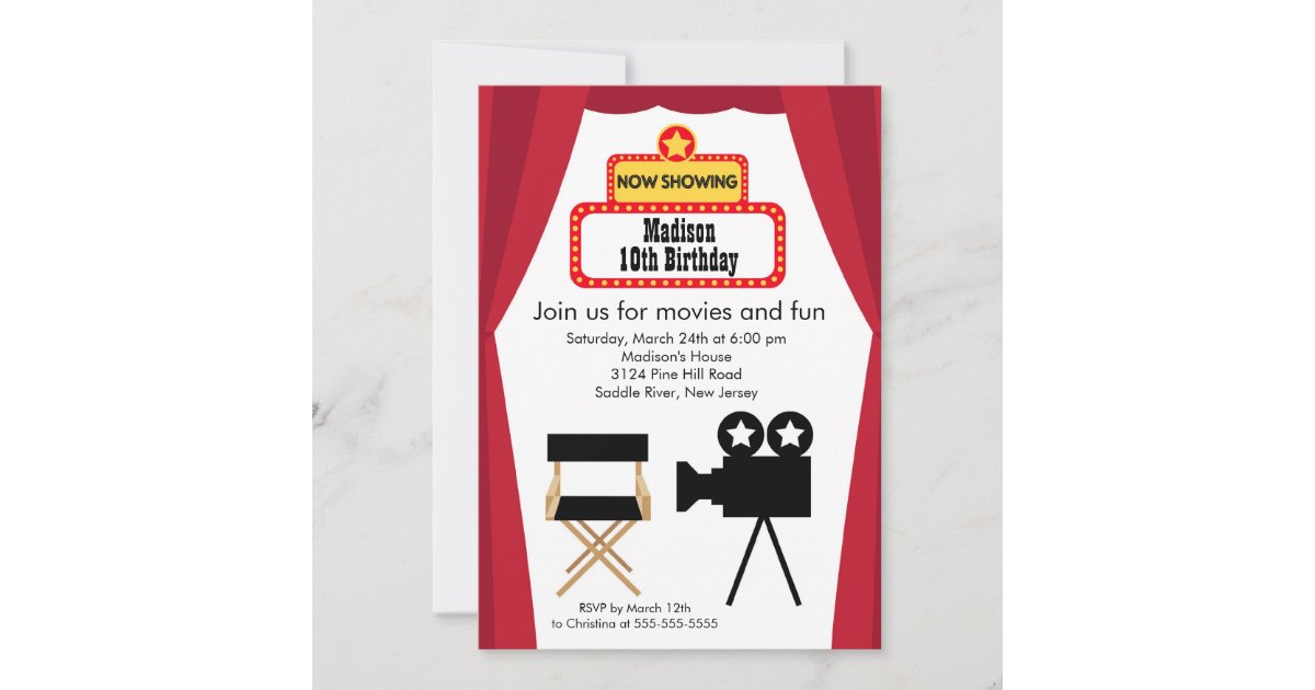 Movie Night Kids Birthday Party Invitation | Zazzle