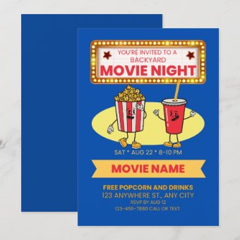 Movie Night Kids Popcorn Party Invitation | Zazzle