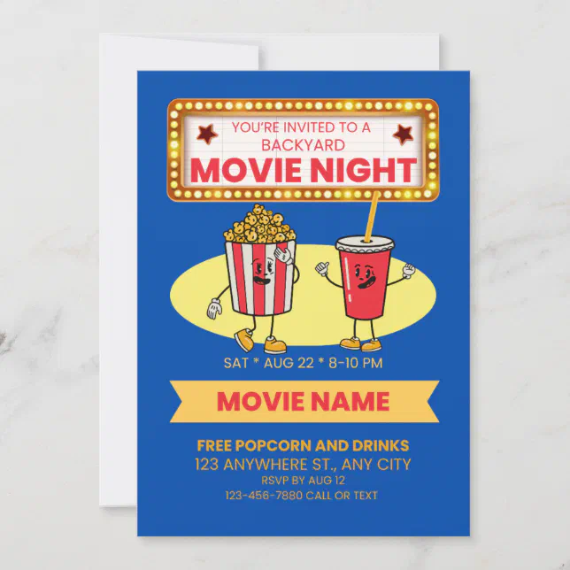 Movie Night Kids Popcorn Party Invitation | Zazzle