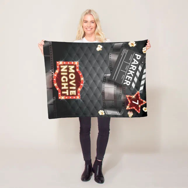 Movie Night Luxury Personalized Fleece Blanket | Zazzle