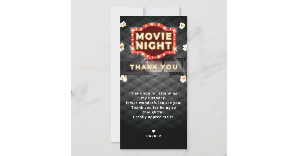 Movie Night Luxury Thank You Card | Zazzle