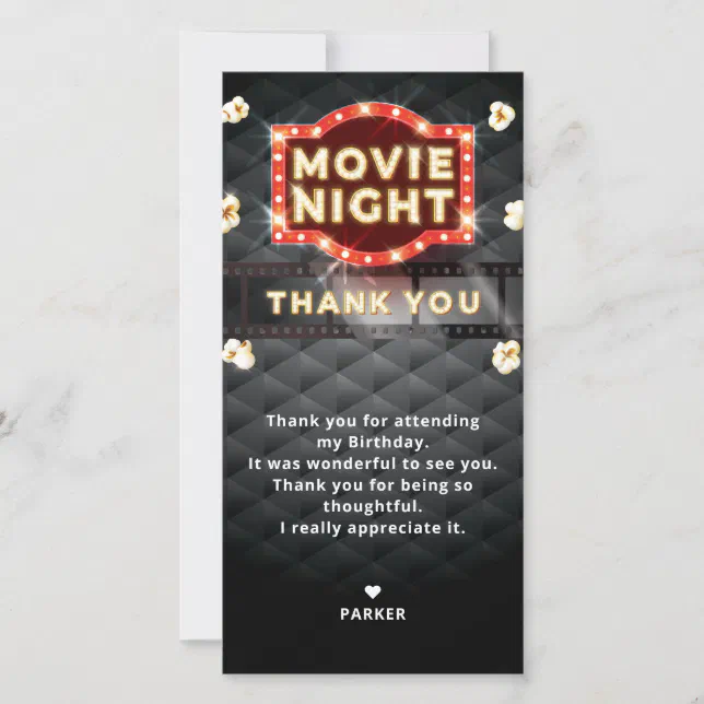 Movie Night Luxury Thank You Card | Zazzle