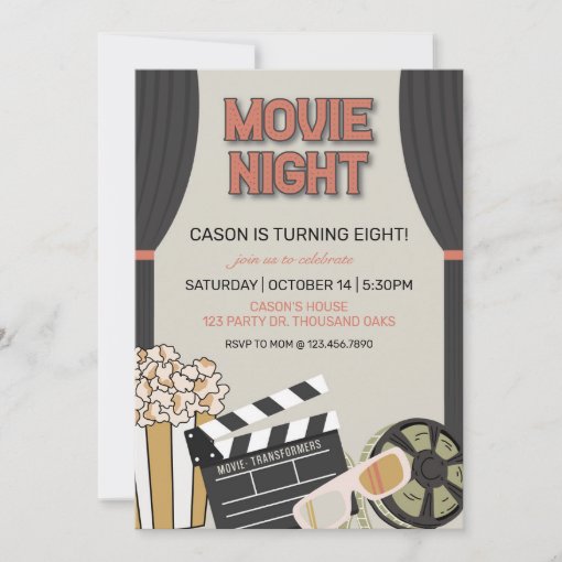 Movie Night, Movie theme, Movie night invite, Invitation | Zazzle