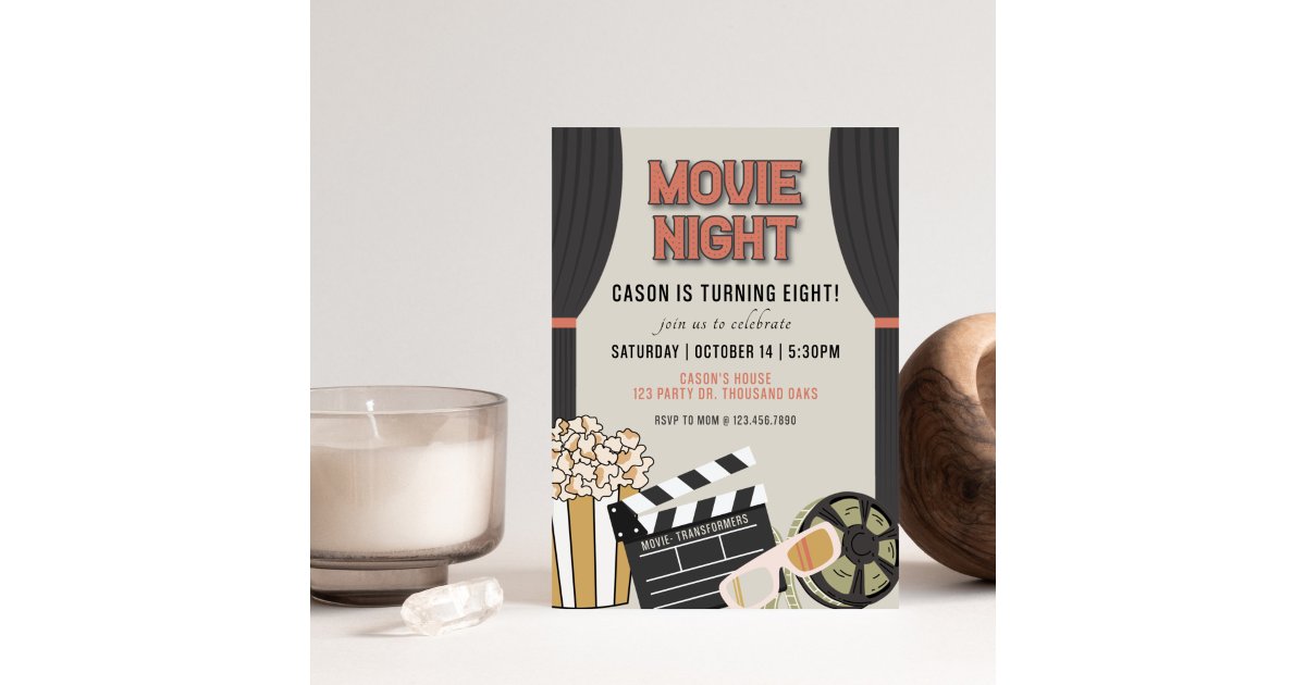 Movie Night, Movie theme, Movie night invite, Invitation | Zazzle