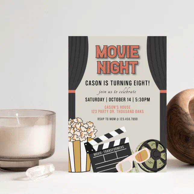 Movie Night, Movie theme, Movie night invite, Invitation | Zazzle