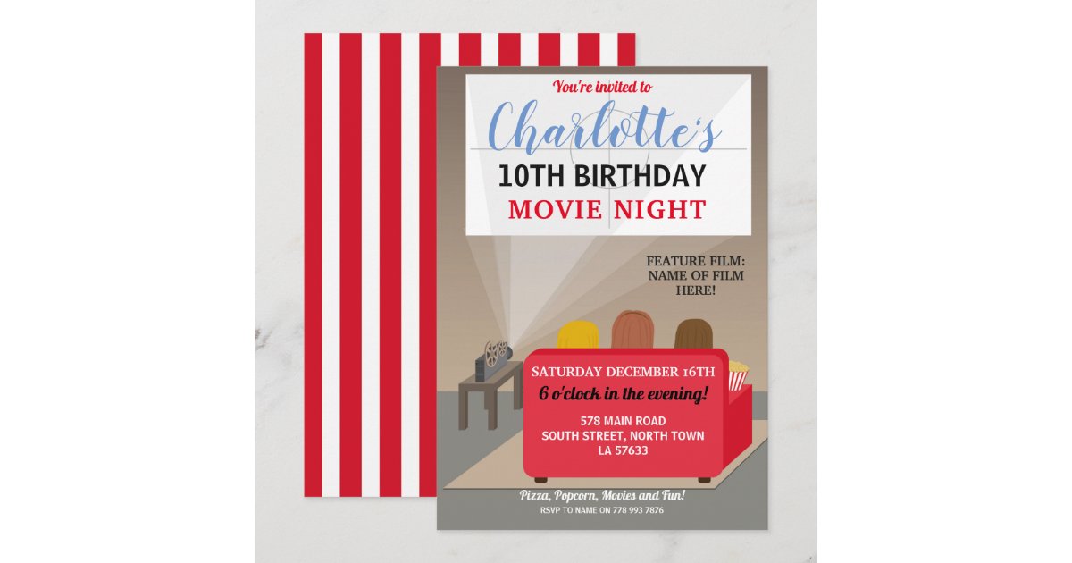 Movie Night Party Kids Film Movies Cinema Birthday Invitation | Zazzle