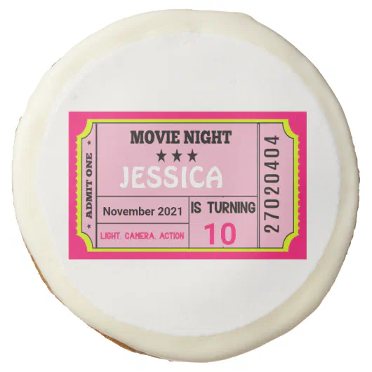 Movie Night Ticket Birthday Girl Custom Sugar Cookie | Zazzle