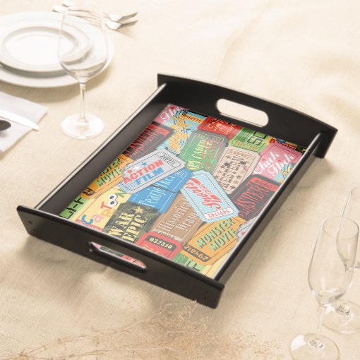 Movie Night Ticket Patterned Serving Tray | Zazzle