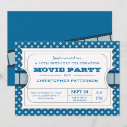 Movie Party Birthday Party Admission Ticket | Blue Invitation | Zazzle