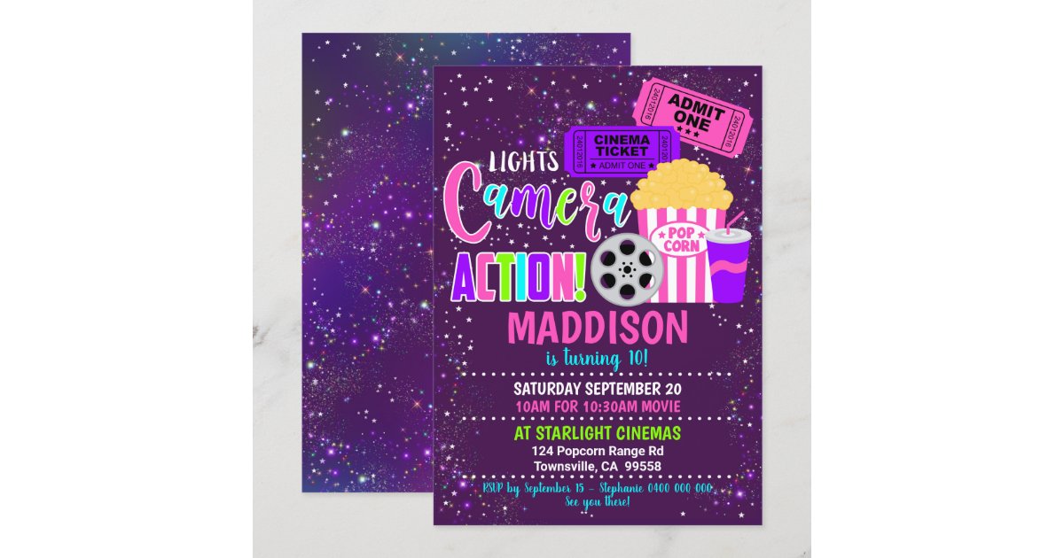 Movie Party Invitation Cinema Party Girl | Zazzle