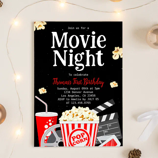 Movie Party | Movie Night Birthday Invitation | Zazzle