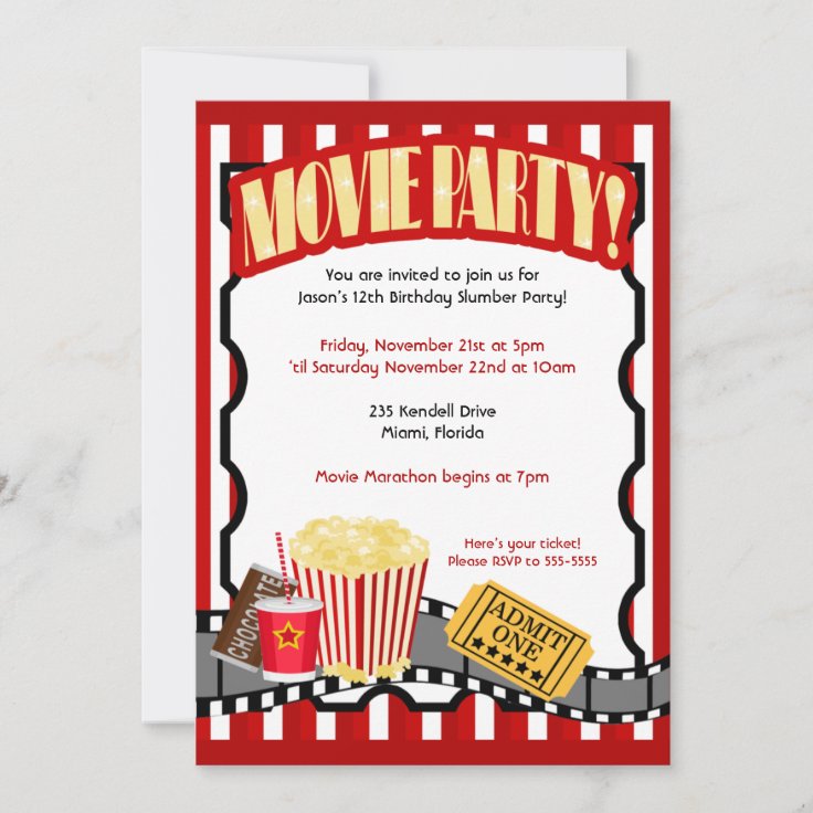 MOVIE PARTY Ticket Birthday Invitations | Zazzle