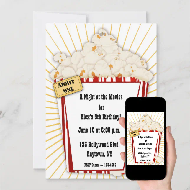Movie Popcorn Invitation | Zazzle