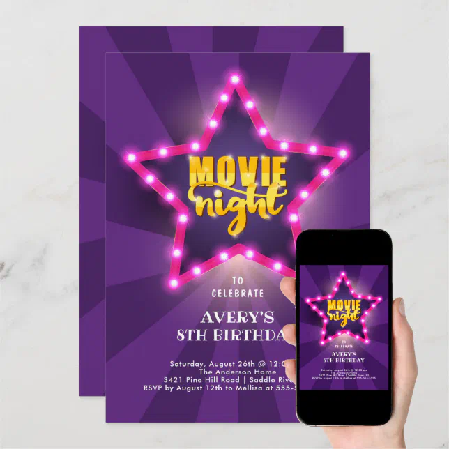 Movie Star Birthday Invitation | Zazzle