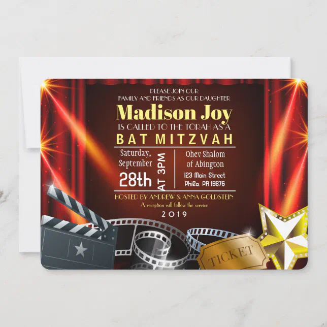 MOVIE STAR HOLLYWOOD Bat Mitzvah Invitation | Zazzle