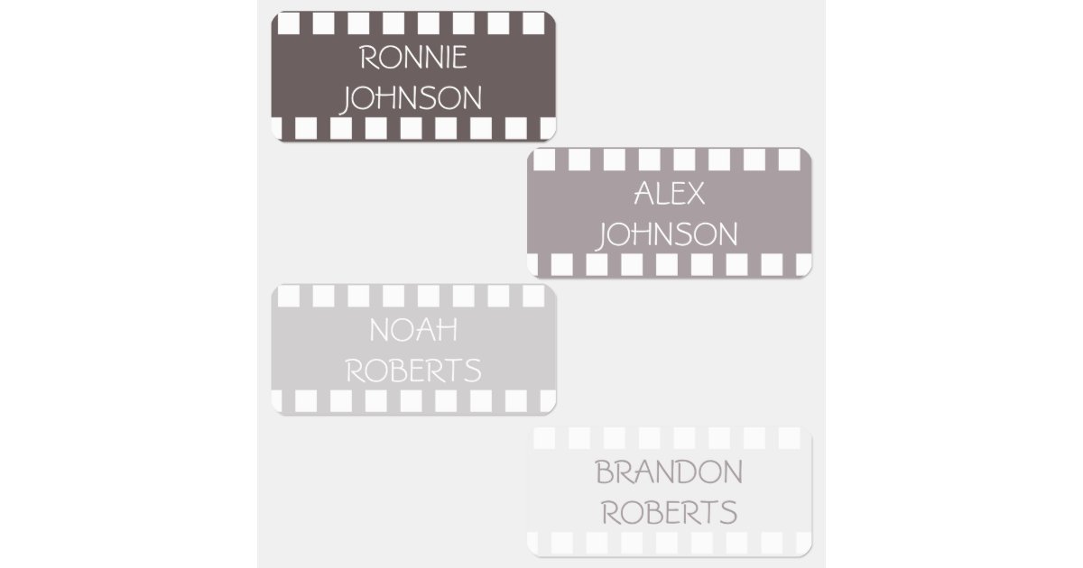 Movie Strip Grey Shades Color Coded Clothing Name Labels | Zazzle
