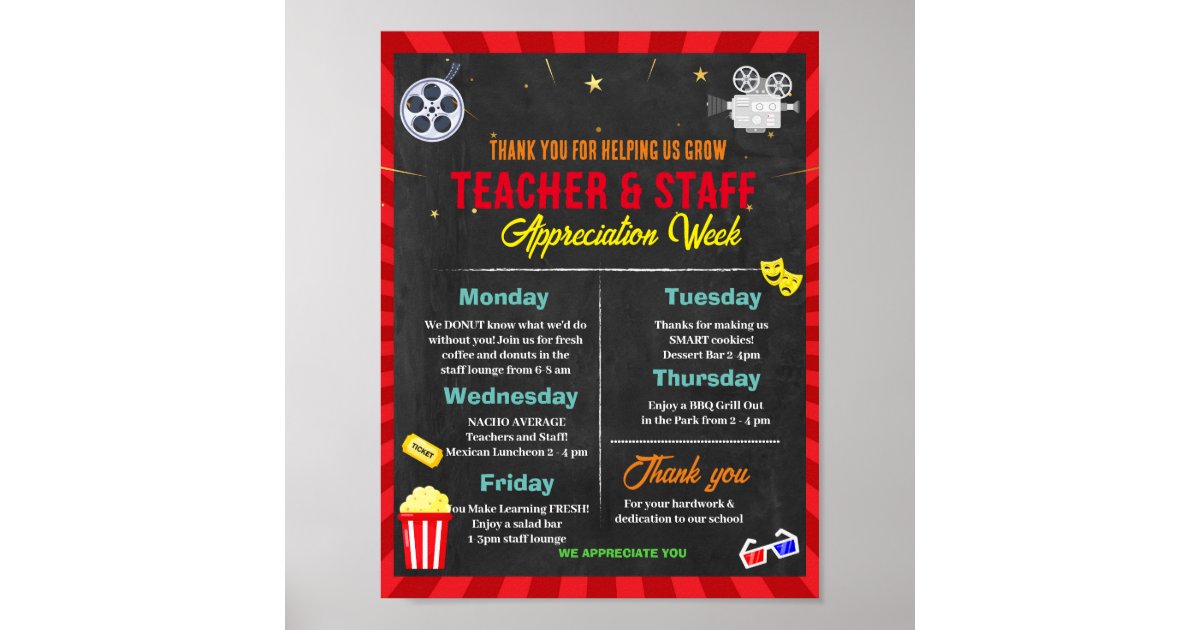 Movie Teacher Staff Appreciation Week template Poster | Zazzle