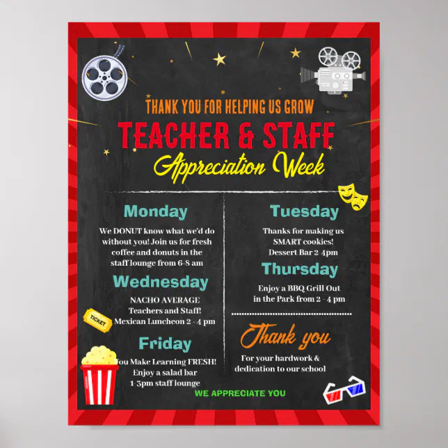 Movie Teacher Staff Appreciation Week template Poster | Zazzle