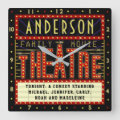 Movie Theater Marquee Home Cinema | Custom Name Square Wall Clock | Zazzle