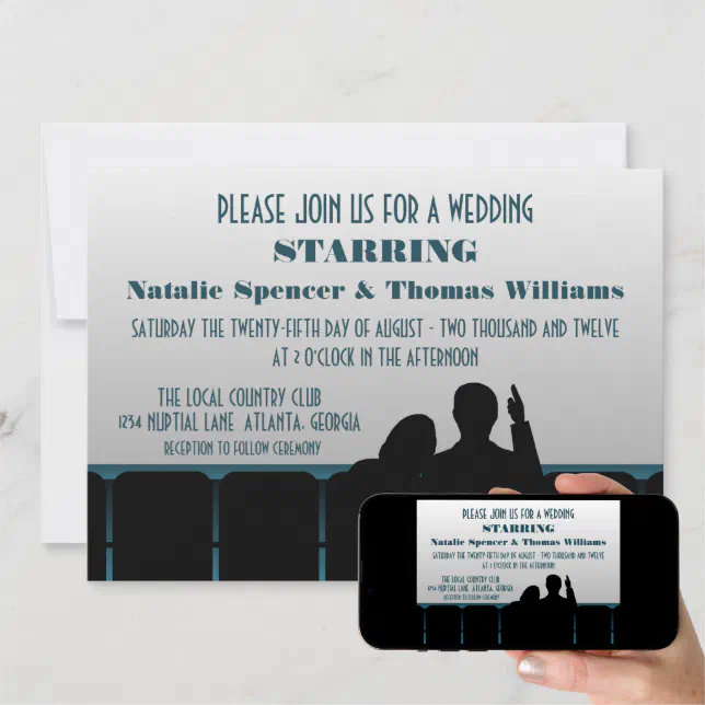 Movie Theater Wedding Invite, Blue Invitation | Zazzle Movie Theater Wedding Invite, Blue Invitation | Zazzle