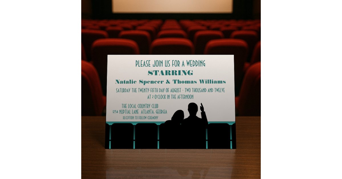 Movie Theater Wedding Invite, Teal Invitation | Zazzle