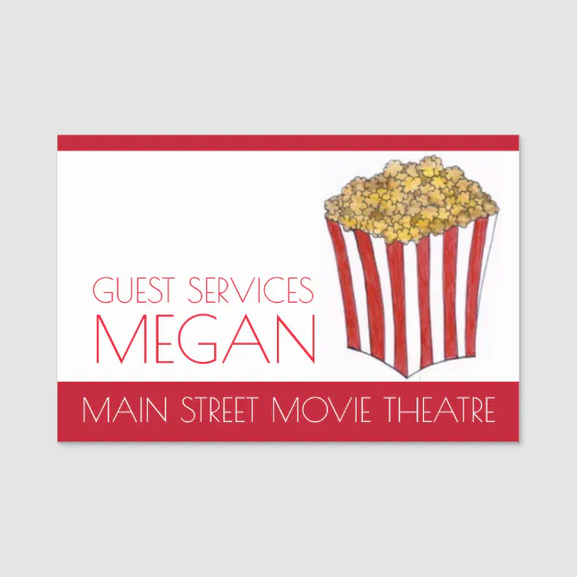 Movie Theatre Buttered Popcorn Carnival Corn Name Tag | Zazzle