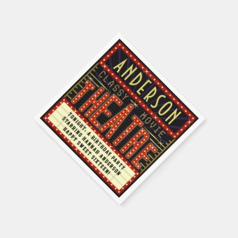 Movie Theatre Marquee Cinema Birthday Party | Name Napkins | Zazzle