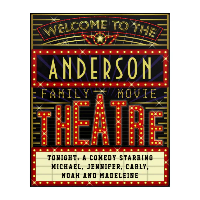 Movie Theatre Marquee Home Cinema | Custom Name Acrylic Print | Zazzle