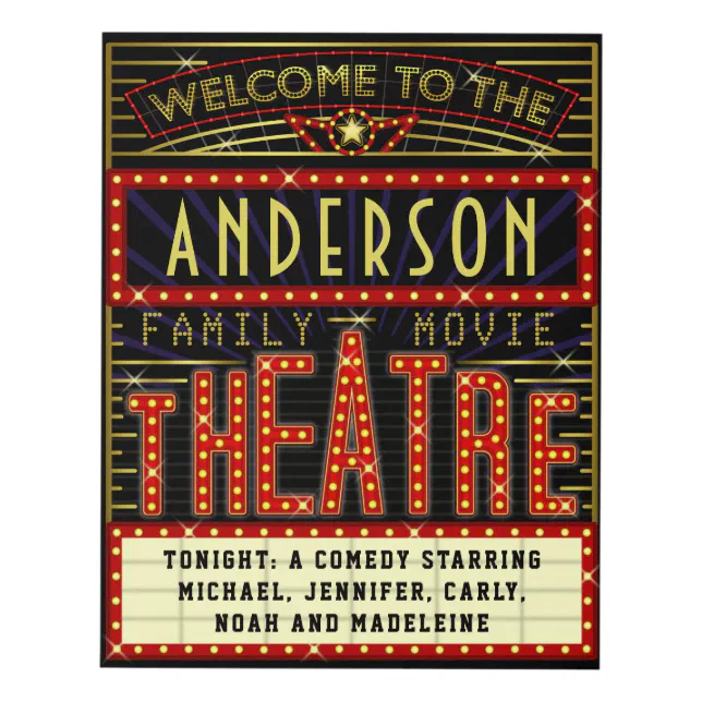 Movie Theatre Marquee Home Cinema | Custom Name Panel Wall Art | Zazzle
