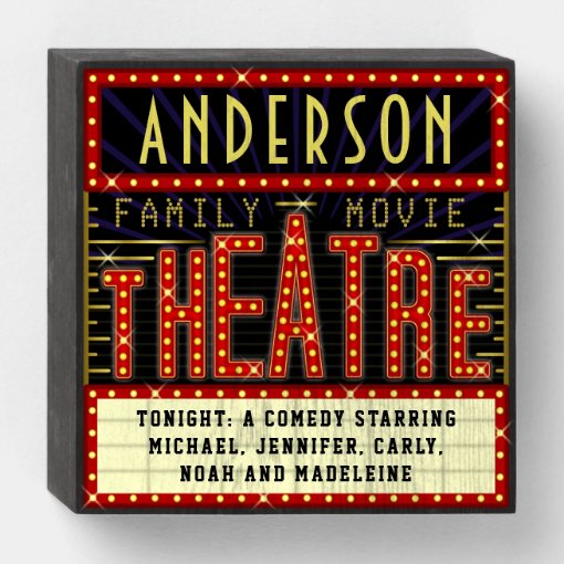 Movie Theatre Marquee Home Cinema | Custom Name Wooden Box Sign | Zazzle