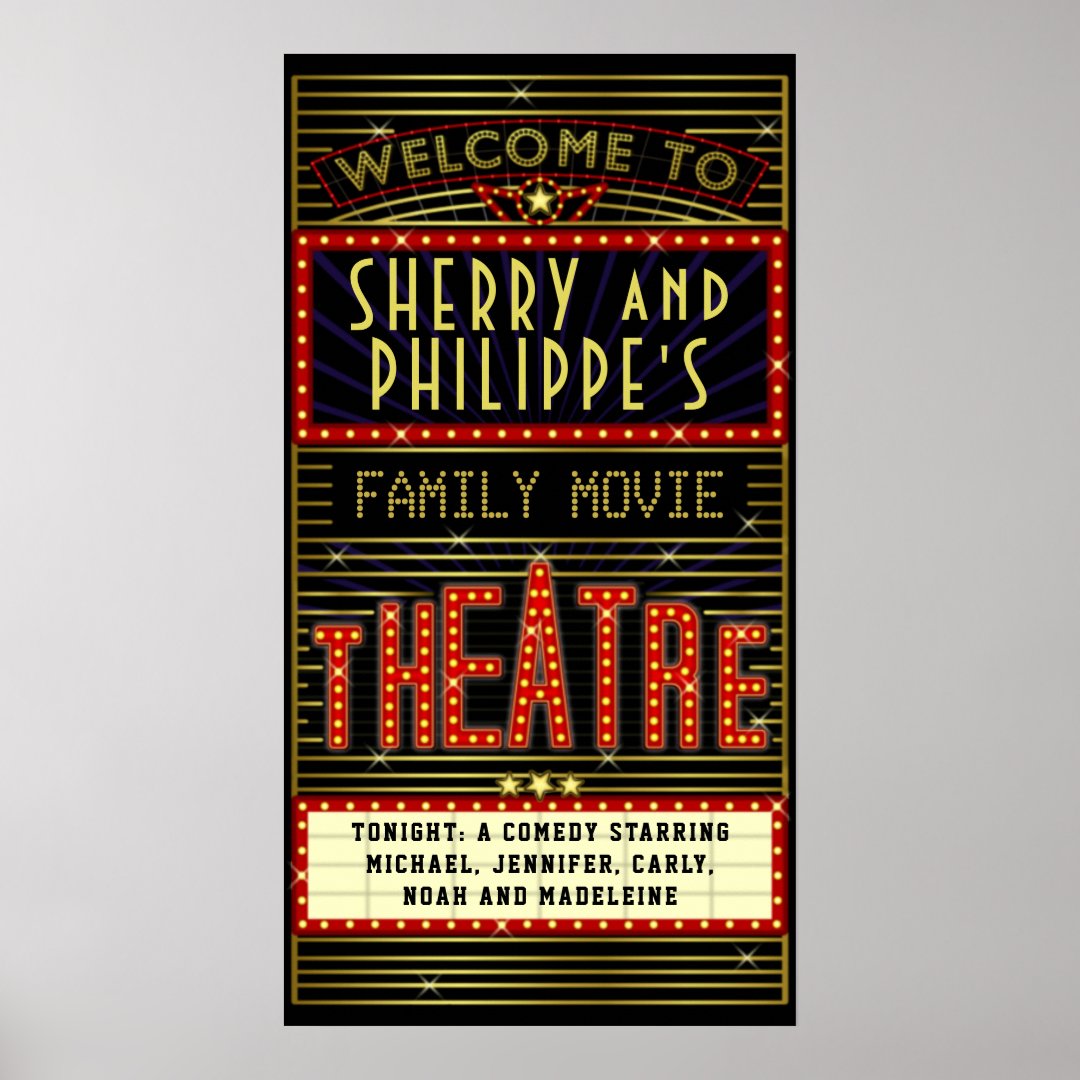 Movie Theatre Marquee Home Cinema | Name Long V2 Poster | Zazzle