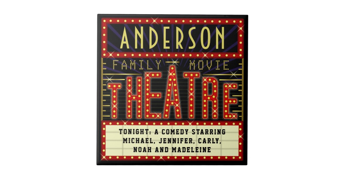 Movie Theatre Marquee Home Cinema | Personalized Ceramic Tile | Zazzle