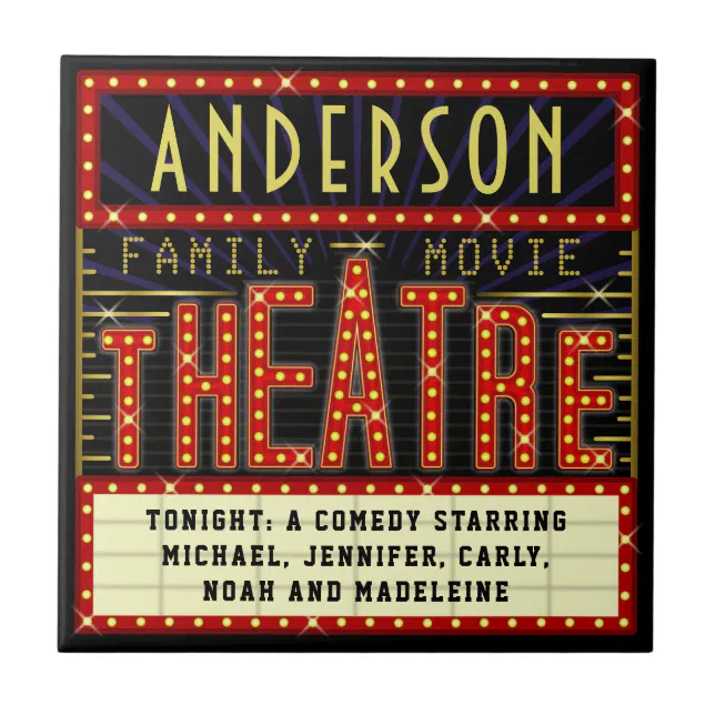 Movie Theatre Marquee Home Cinema | Personalized Ceramic Tile | Zazzle